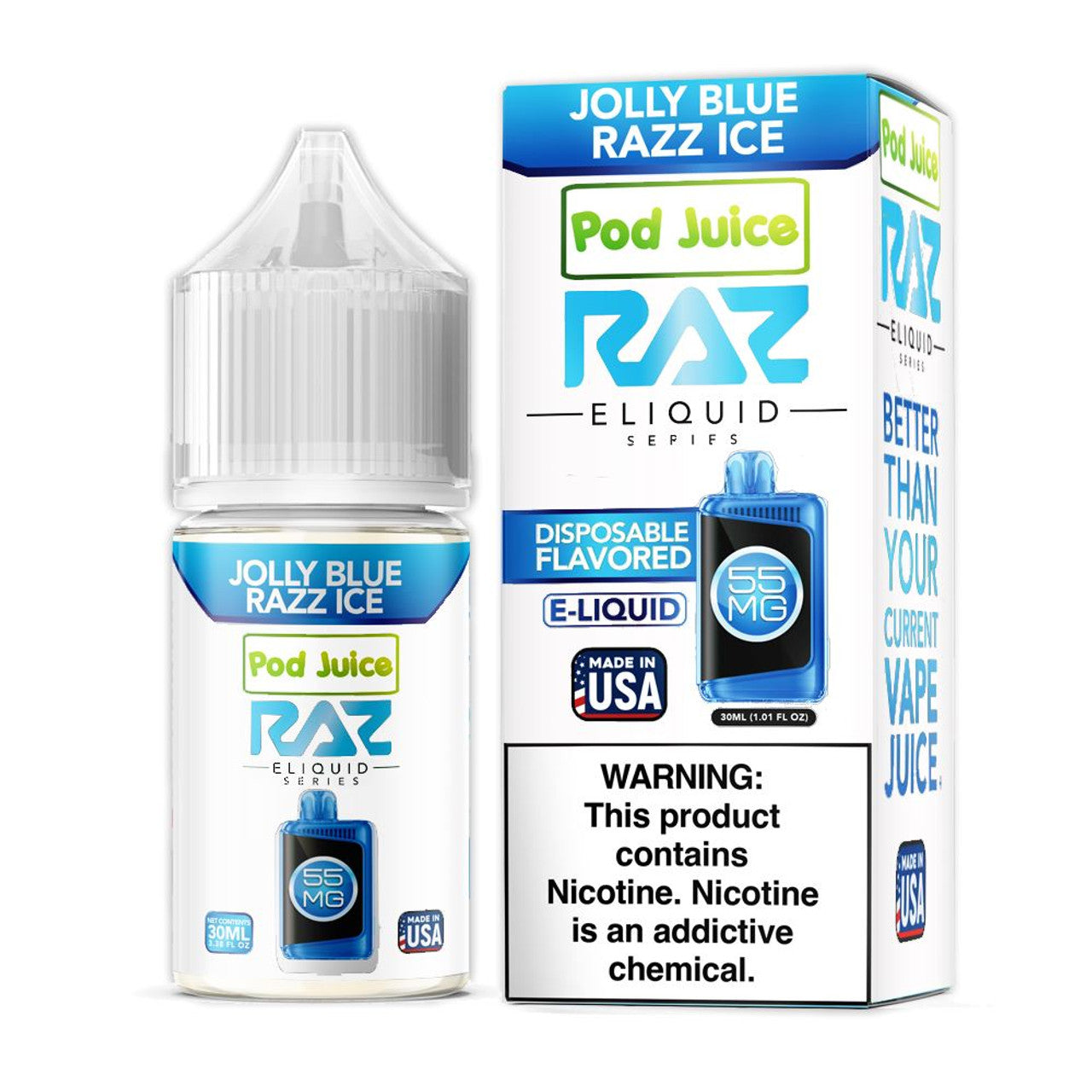 Pod Juice Blue Razz Ice 30mL E-Liquid – Apolloecigs.com